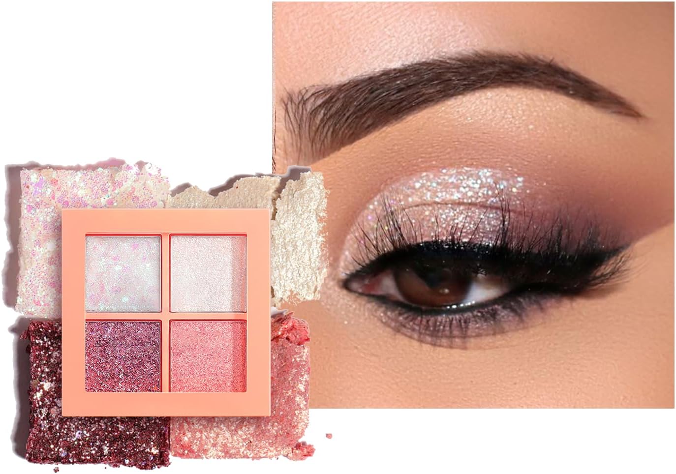 Pink Eyeshadow Glitter Make Up Palette, Matte + Shimmer 4 Colors Highly ...