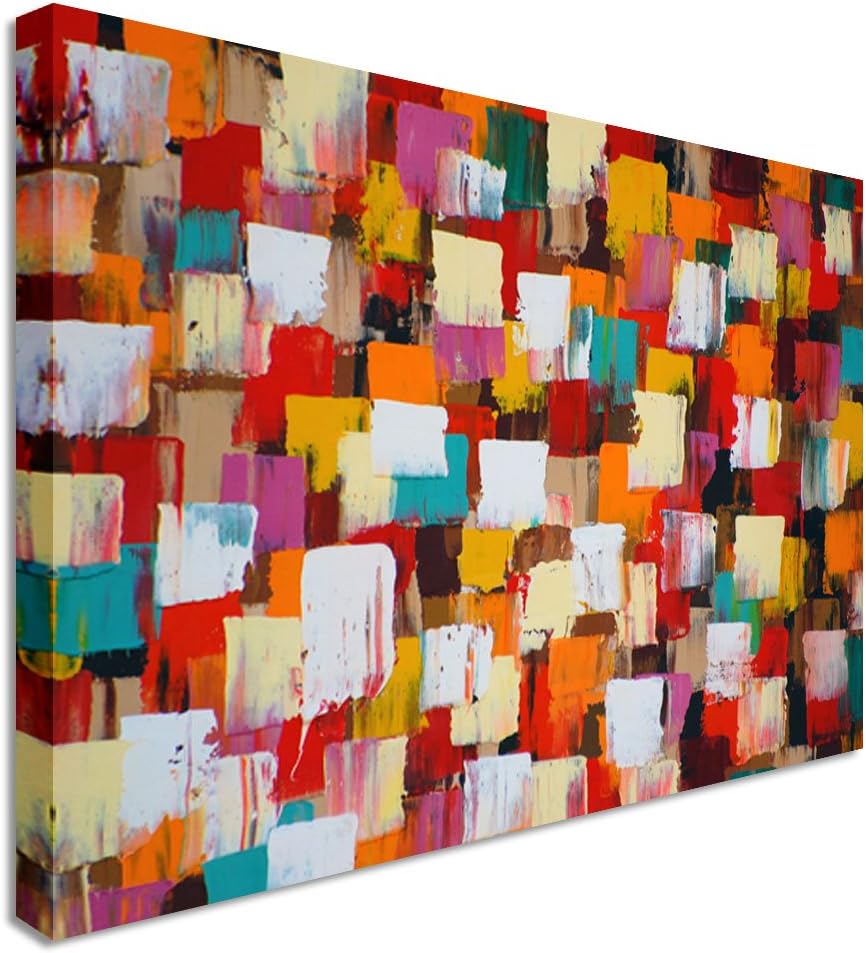 Large Abstract Painting Squares Canvas Wall Art Pictures 40x30 inches ...