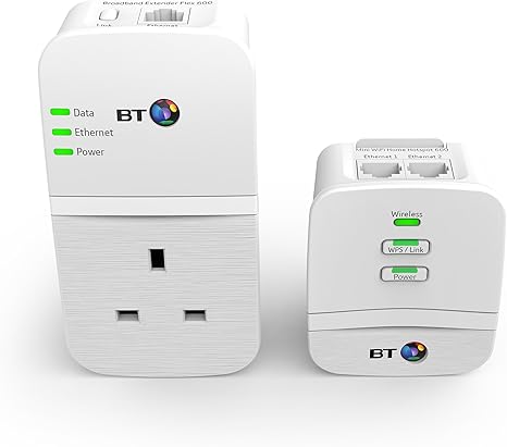 BT Broadband Extender Powerline Adapter Wi-Fi Home Hotspot Flex 600 Kit ...
