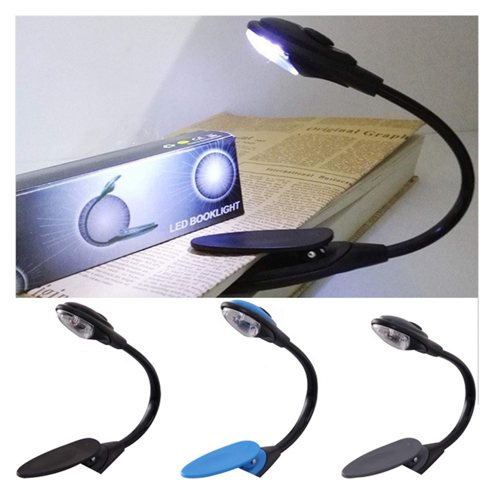 Portable LED Clip On Reading Light Flexible Neck Mini LED Book Light ...