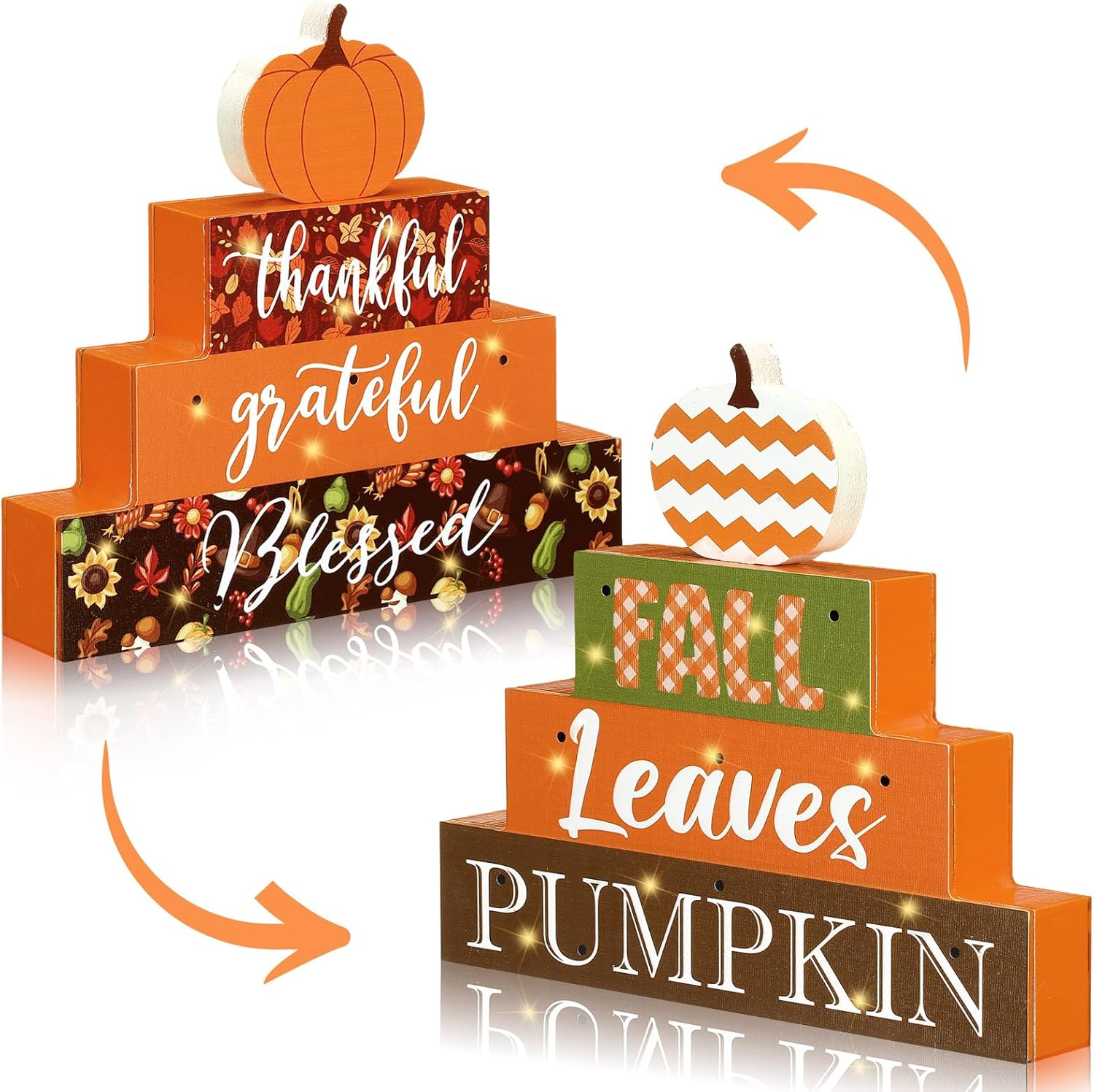Amazon.com: Thyle 4 Layered Thanksgiving Wooden Block Sign with Led ...