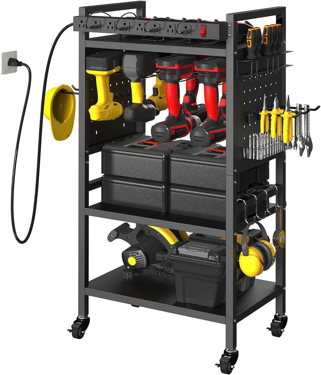 Amazon.com: JUNNUJ Large Power Tool Organizer Cart with Charging ...