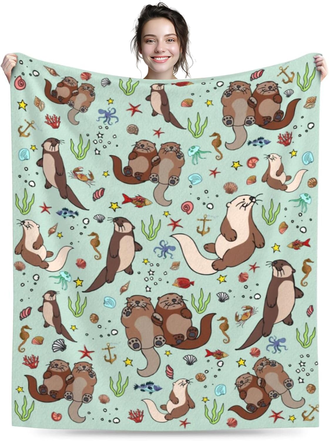 Amazon.com: Sea Otters Blanket Super Soft Warm Flannel Otters Throw ...