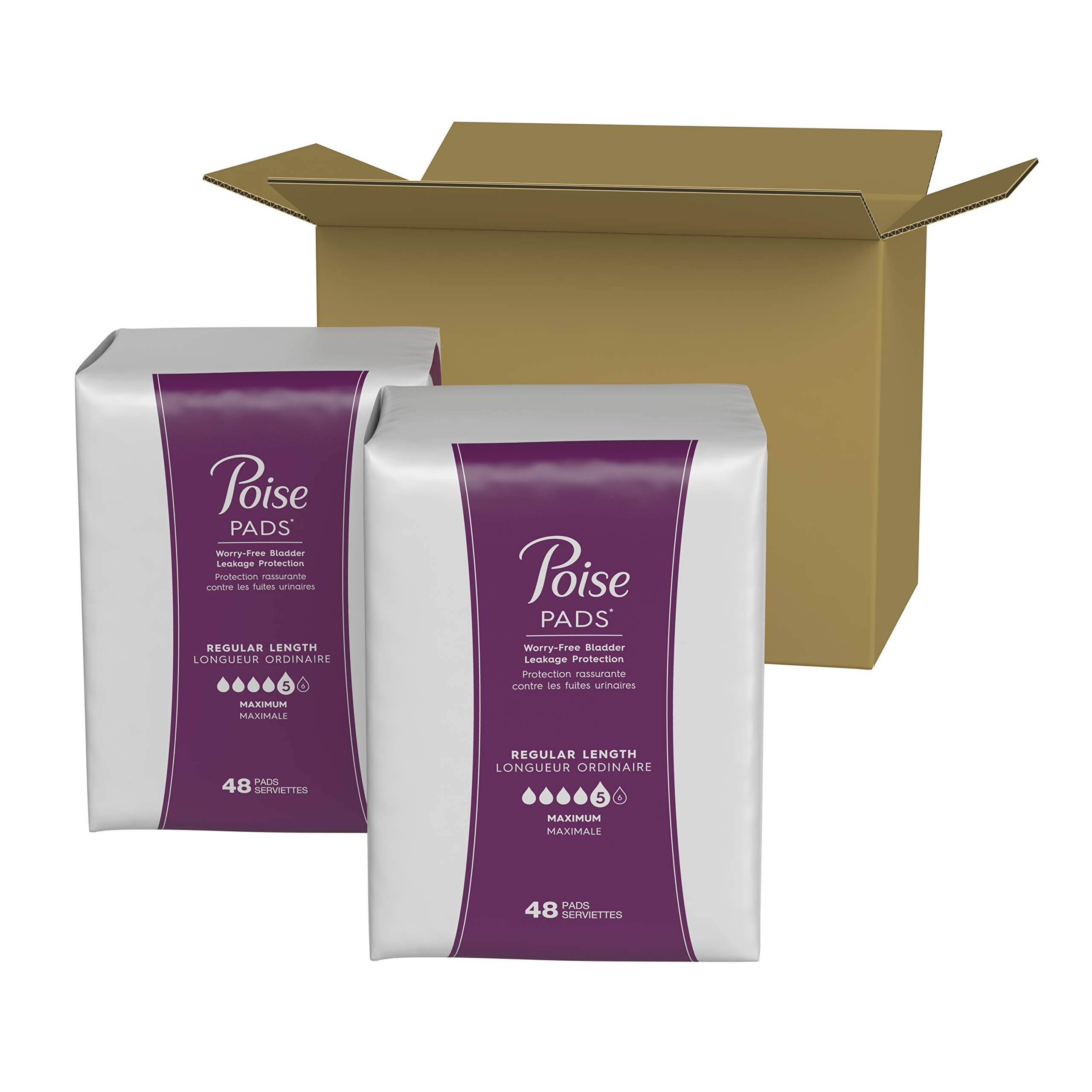 Poise Incontinence Pads for Women, Maximum Absorbency, Regular Length ...
