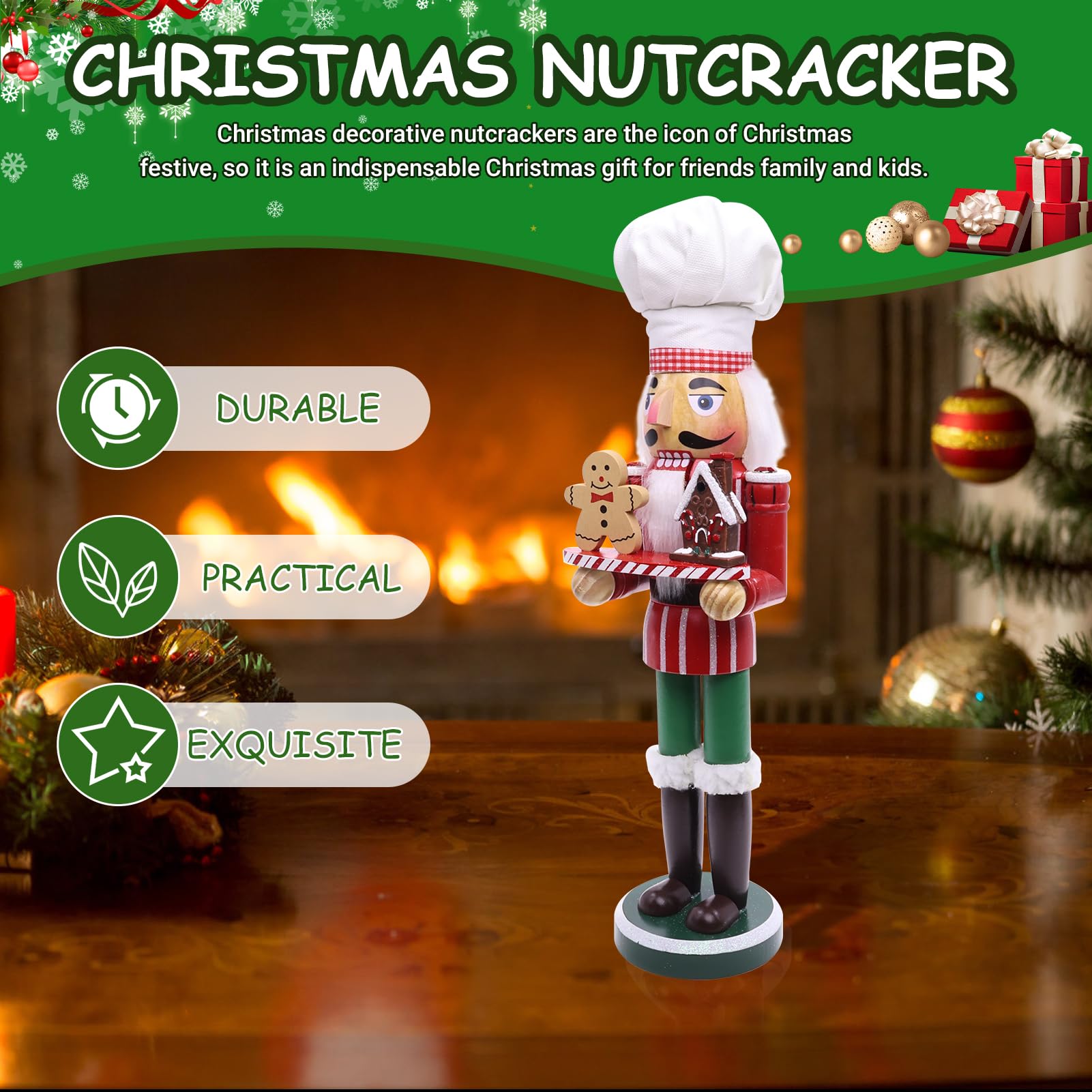 Snapklik.com : 14" Wooden Chefs Nutcracker, Holiday Christmas Decorations, Handmade Chef Themed ...