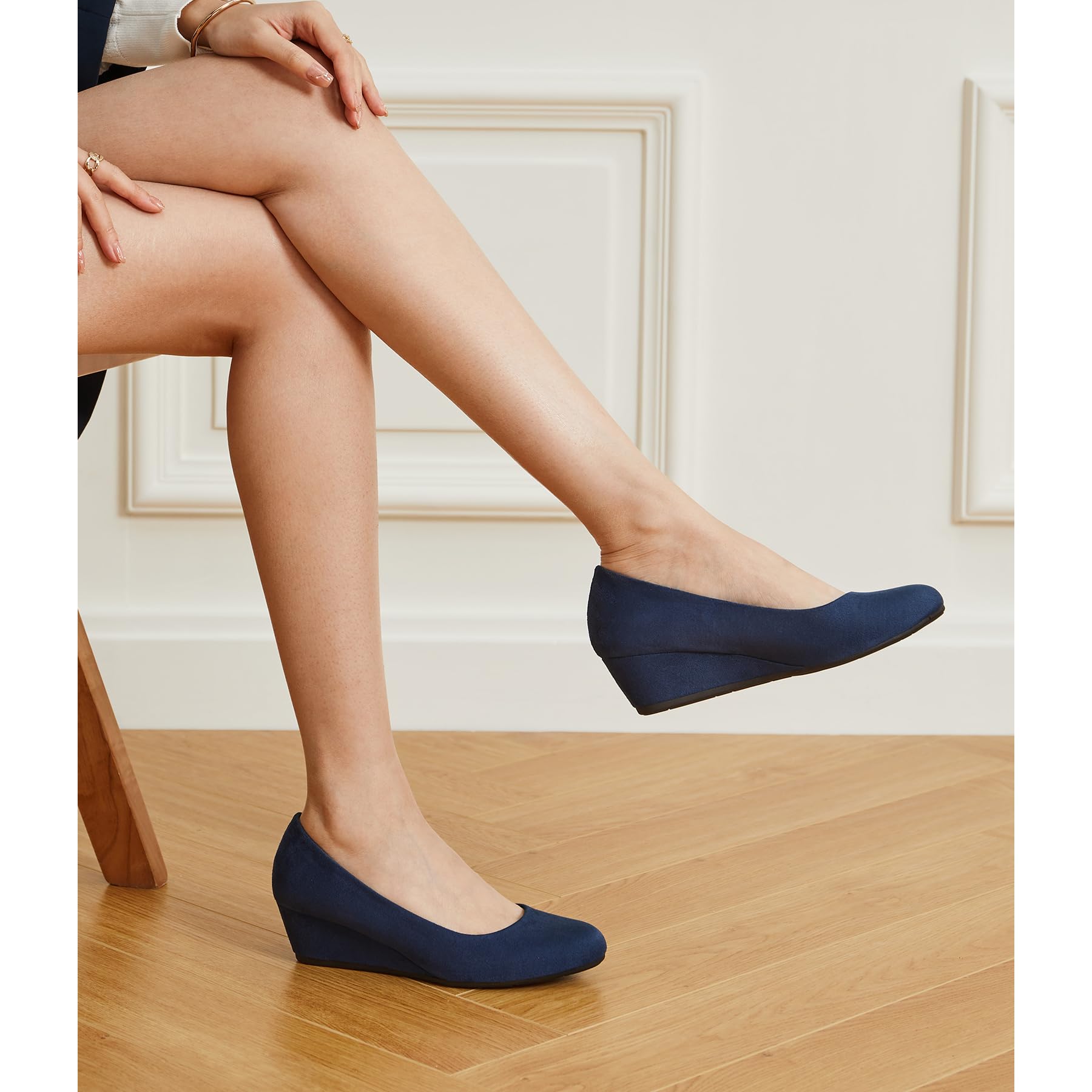 Trary Women's Wedges Pumps Round Toe Mid Heels Comfortable Closed Toe ...