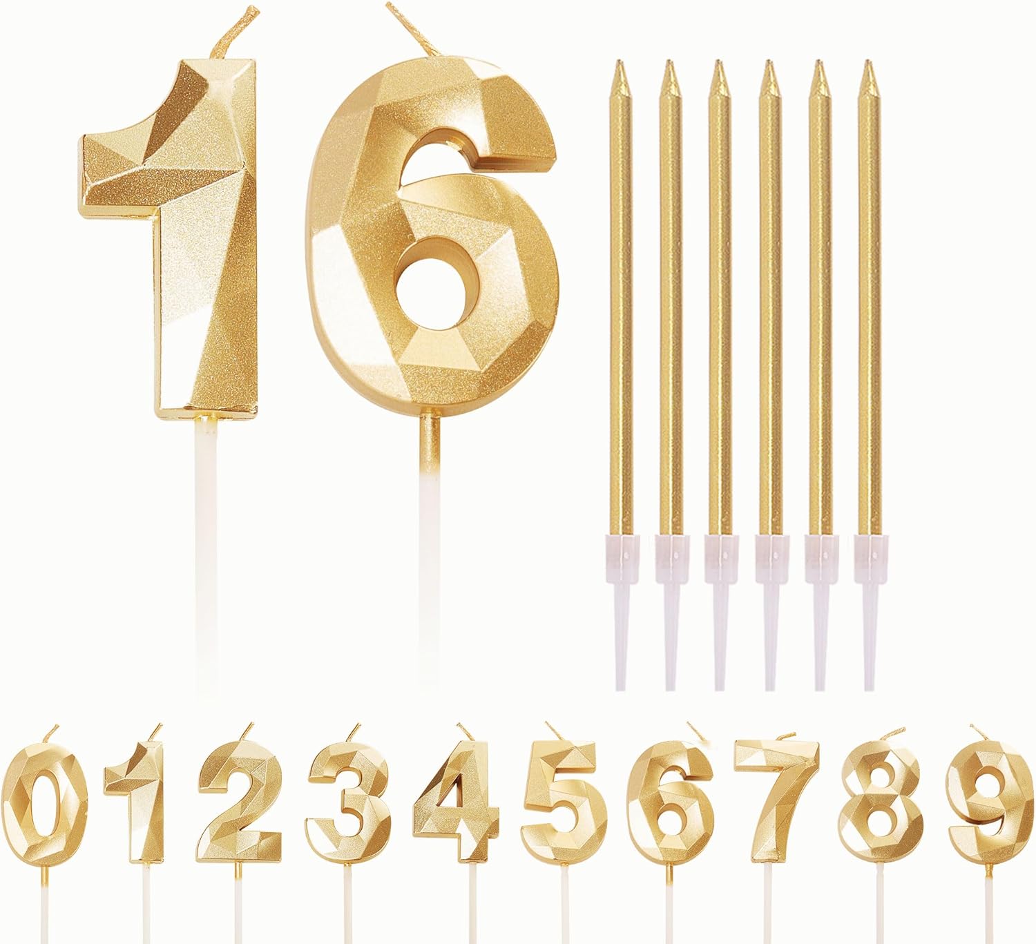 HONGCI Number Candle Gold 16 Candle 16th Birthday Candles for Cake ...