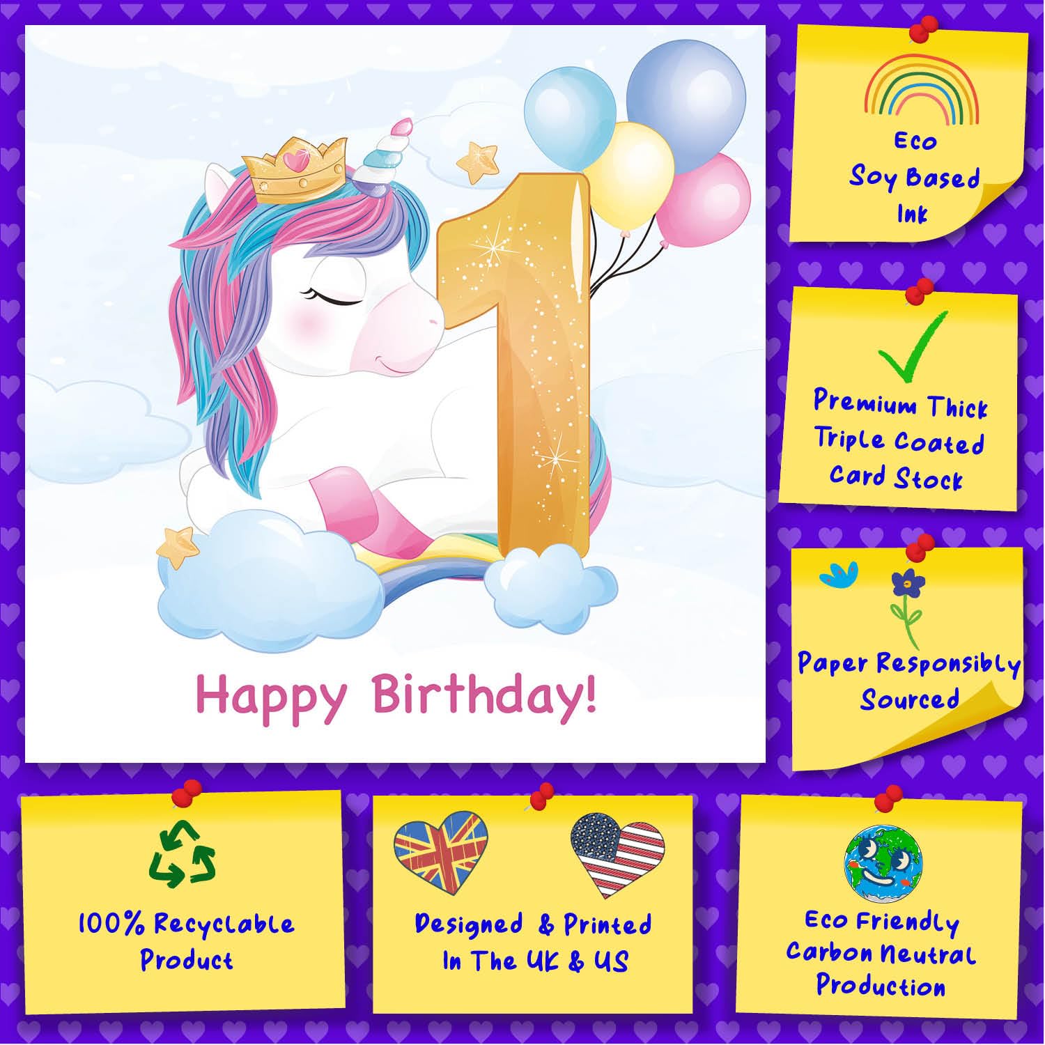 Printable 1st Birthday Card Happy Birthday Card Printable Instant