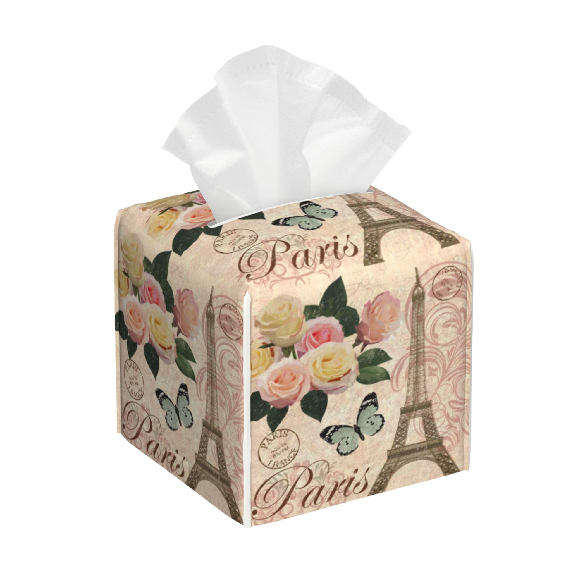 Amazon.com: POIUBLE Vintage Paris with Rose Tissue Box Cover Leather ...