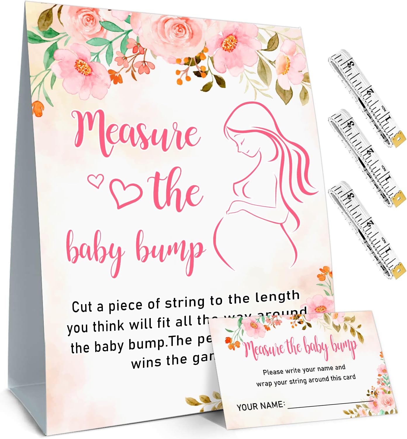 Amazon.com: Greenery Theme Measure The Baby Bumb Babyshower Game Set ...