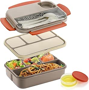 BIPZON Lunch Box - 1300ML Bento Box, 4-in-1 Food Container with Compartments - Stackable Meal ...