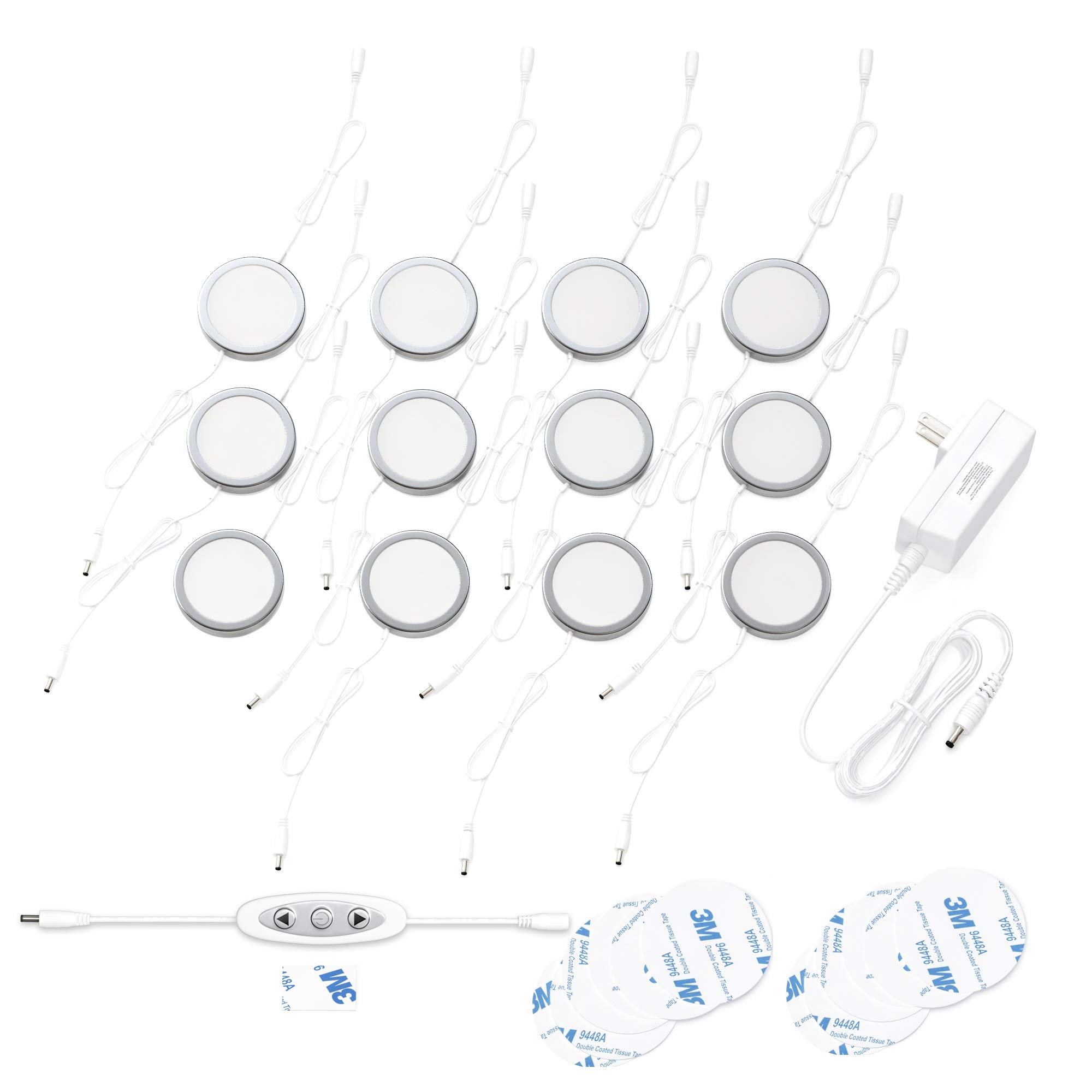 EShine Under Cabinet LED Puck Lights with Dimmer Switch, Dimmable, 12 ...