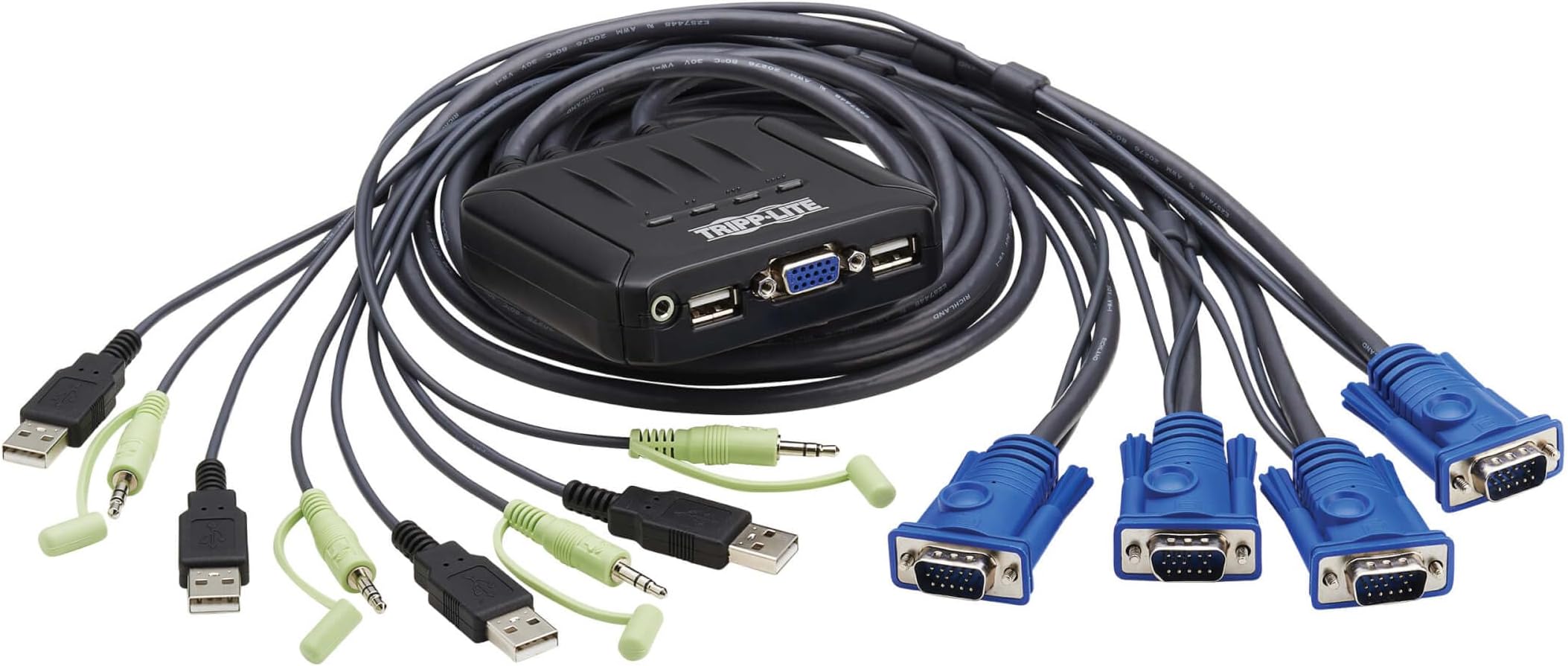 Amazon.com: Tripp Lite 4-Port KVM Switch with Built-in VGA Cables Audio ...