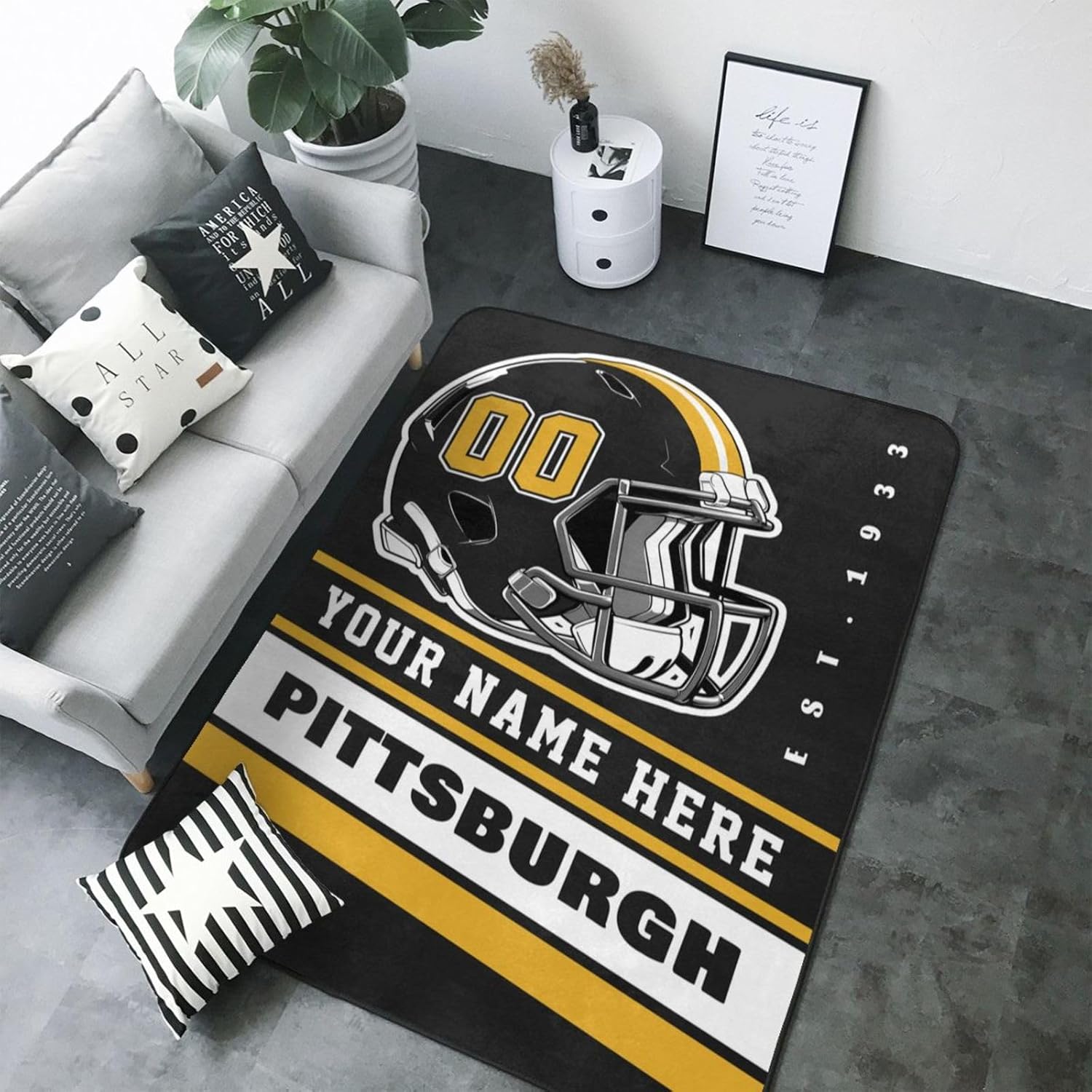 Amazon.com: Custom Pittsburgh Rug for Bedroom Personalized Area Rugs ...