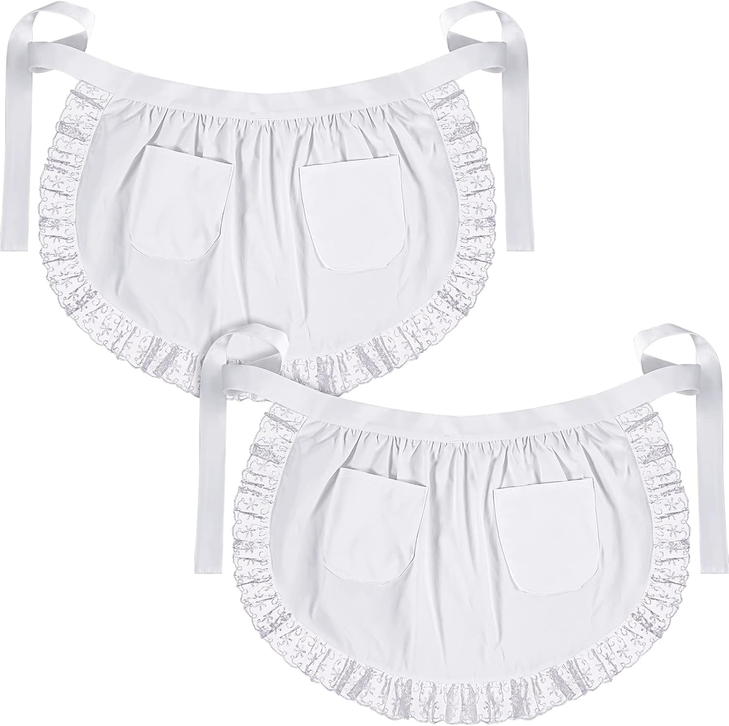 Amazon.com: JaGely 2 Pieces White Aprons for Women Ruffle Lace Waist ...
