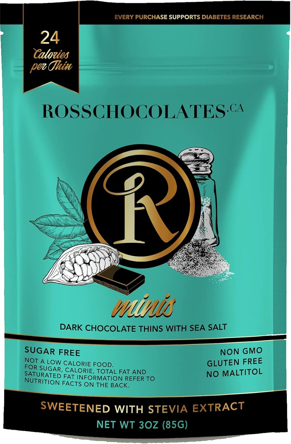 Ross Chocolates Dark Chocolate with Sea Salt Mini's, No Sugar Added, 85 ...