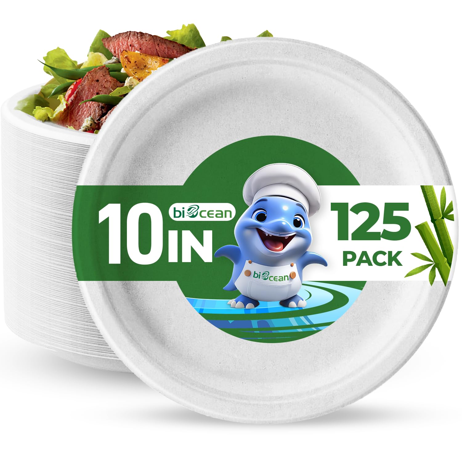 Snapklik.com : Biocean 10 Inch Compostable Plates White 125 Pack ...