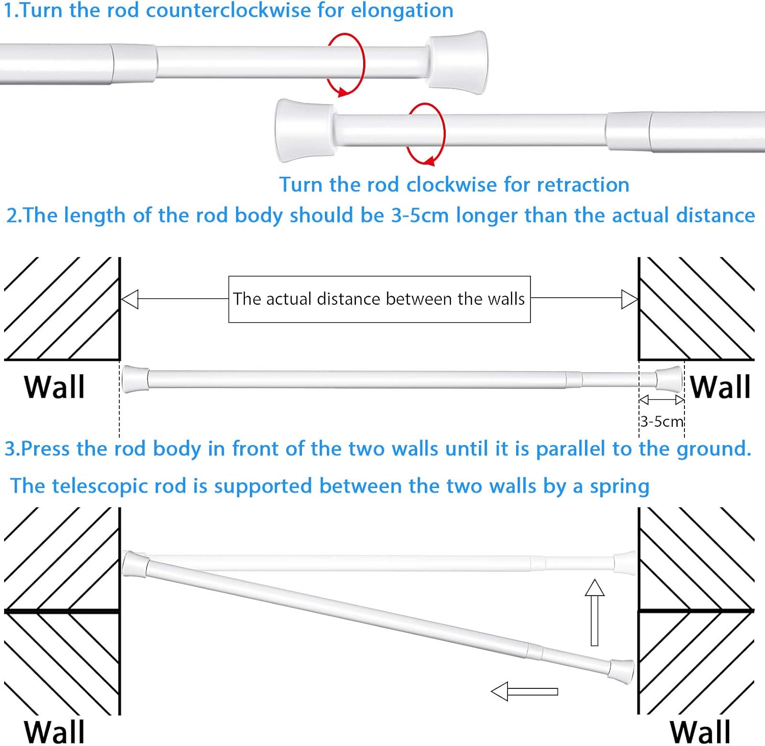 Buy Adjustable Tension Rod Extendable Spring Curtain Rod with Self ...
