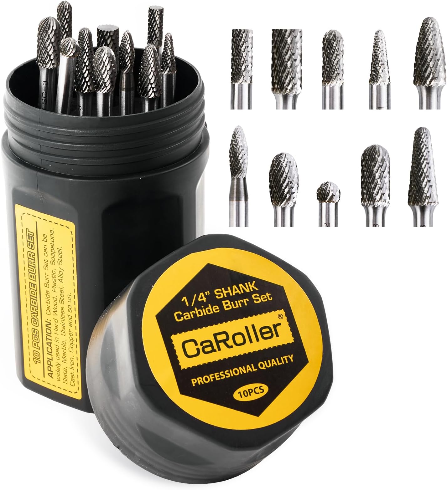 Amazon.com: Carbide Burr Set 1/4" Shank – 10 Pcs Double Cut Die Grinder ...