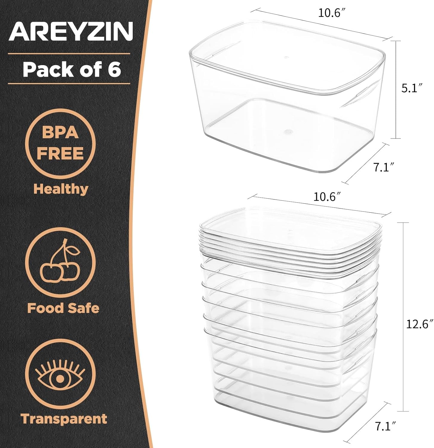 Buy AREYZIN 6 Pack Stackable Refrigerator Organizer Bins Clear Plastic ...