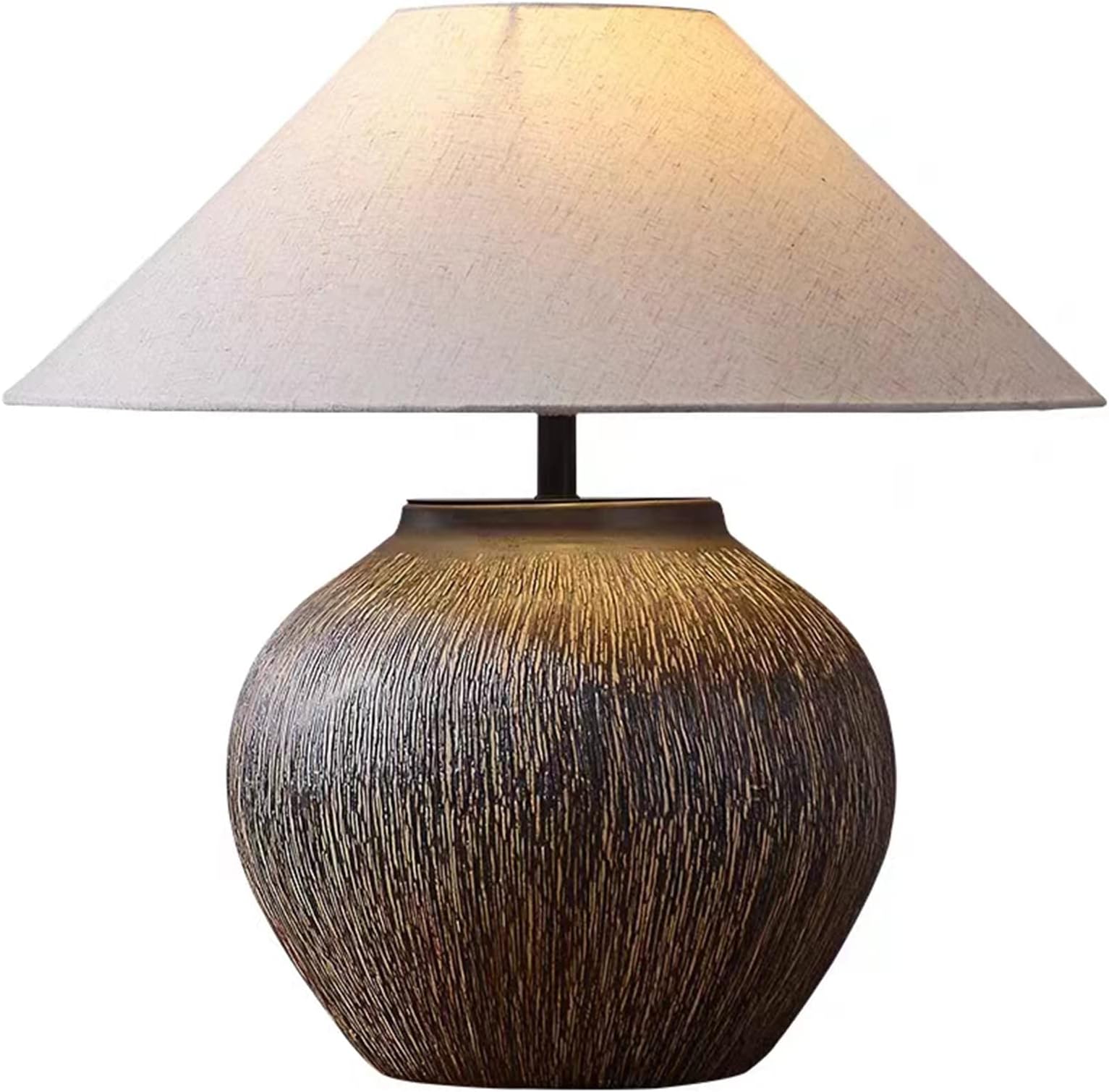 PURESILKS Farmhouse Hammered Pot Table Lamp, Rustic Handmade Ceramic ...