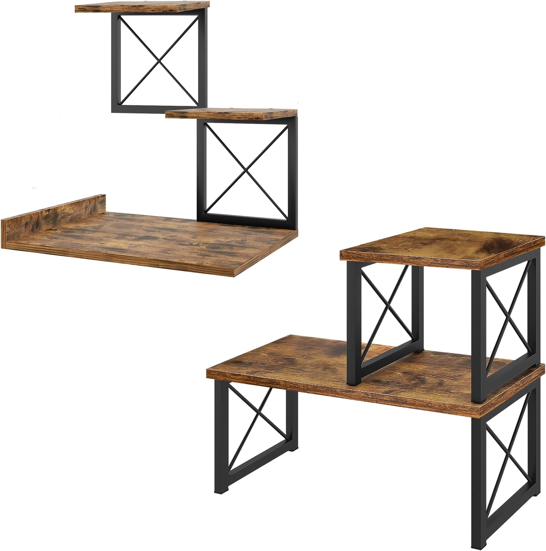 Amazon.com: ELITEROO Wood Desktop Shelf, 3 Tier Desk Shelves + 2 Tier ...