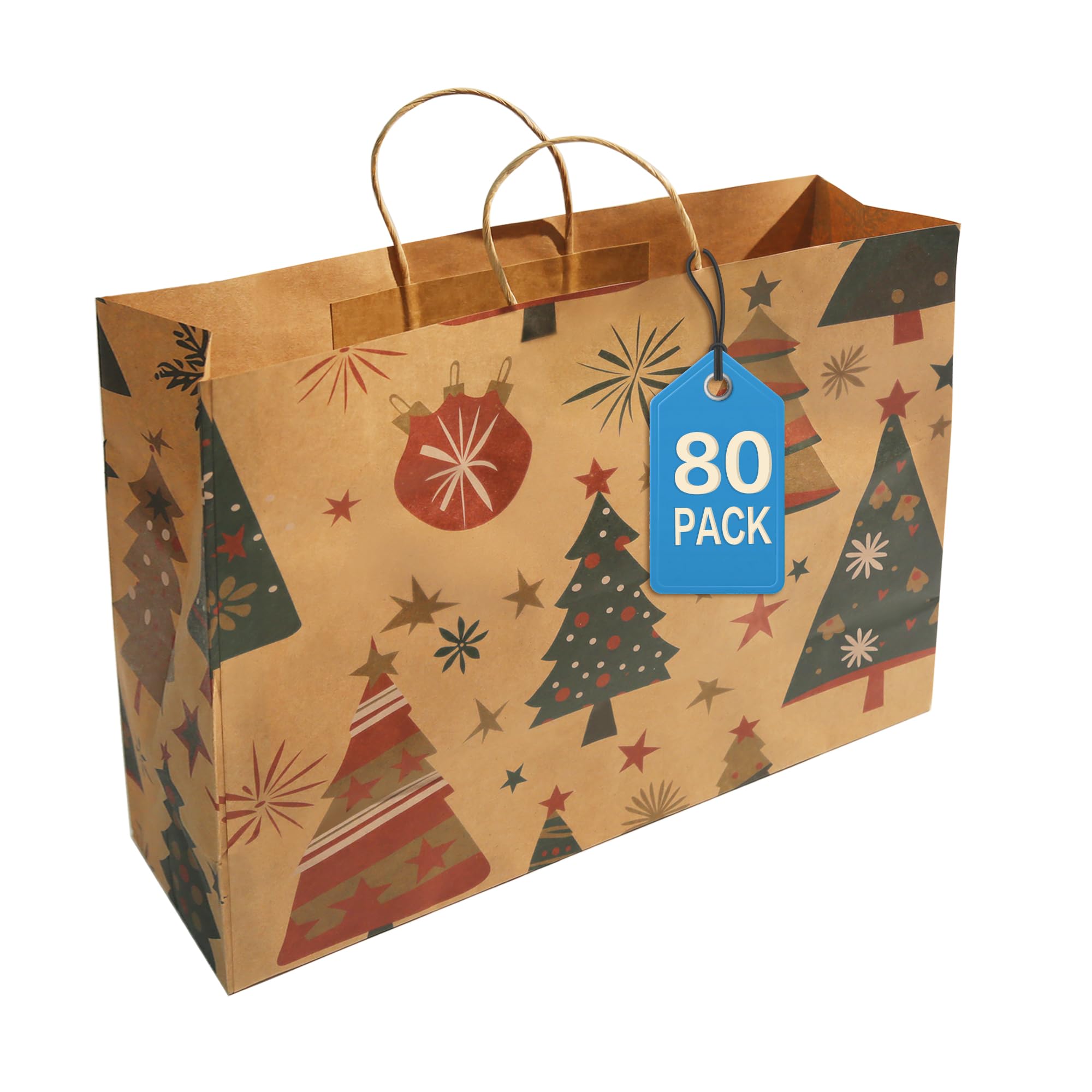 Amazon.com: HAPPY CHEERS Kraft Paper Gift Bags,80 Pack Large Paper Bags ...