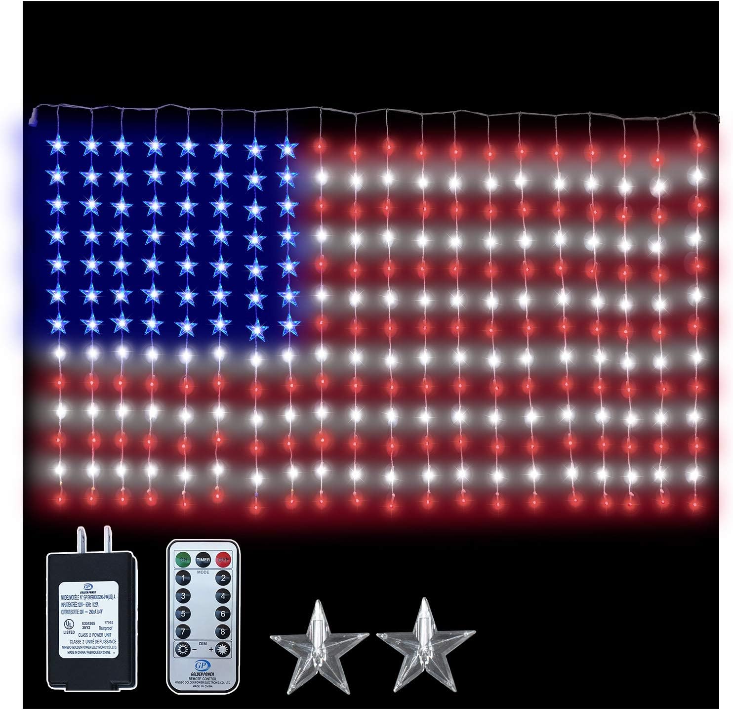 Russell Decor LED American Flag Lights Curtain Lights with Stars ...