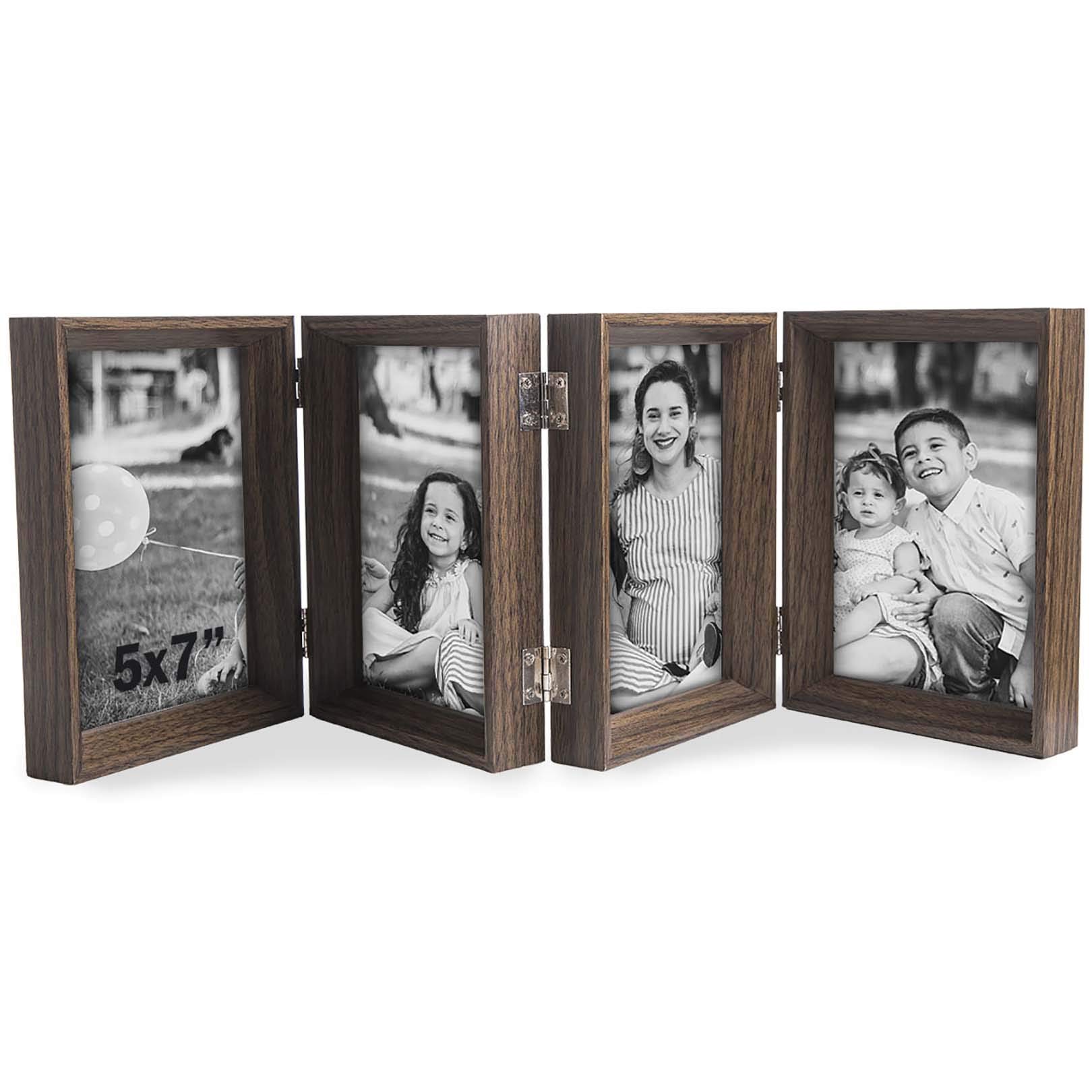 Amazon.com - 5x7 Hinged Picture Frames Beveled Wood Brown with Real ...