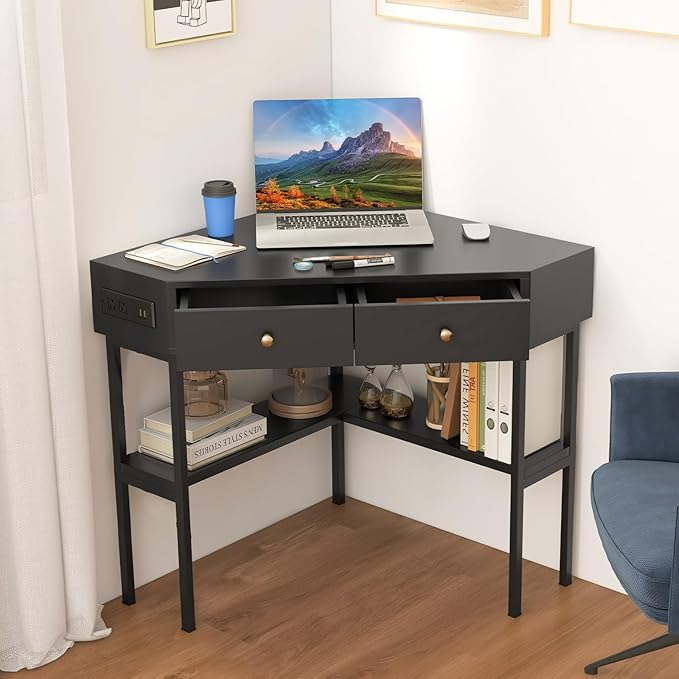 Amazon.com: IFANNY Corner Desk with Power Outlet, 90 Degrees Triangle ...