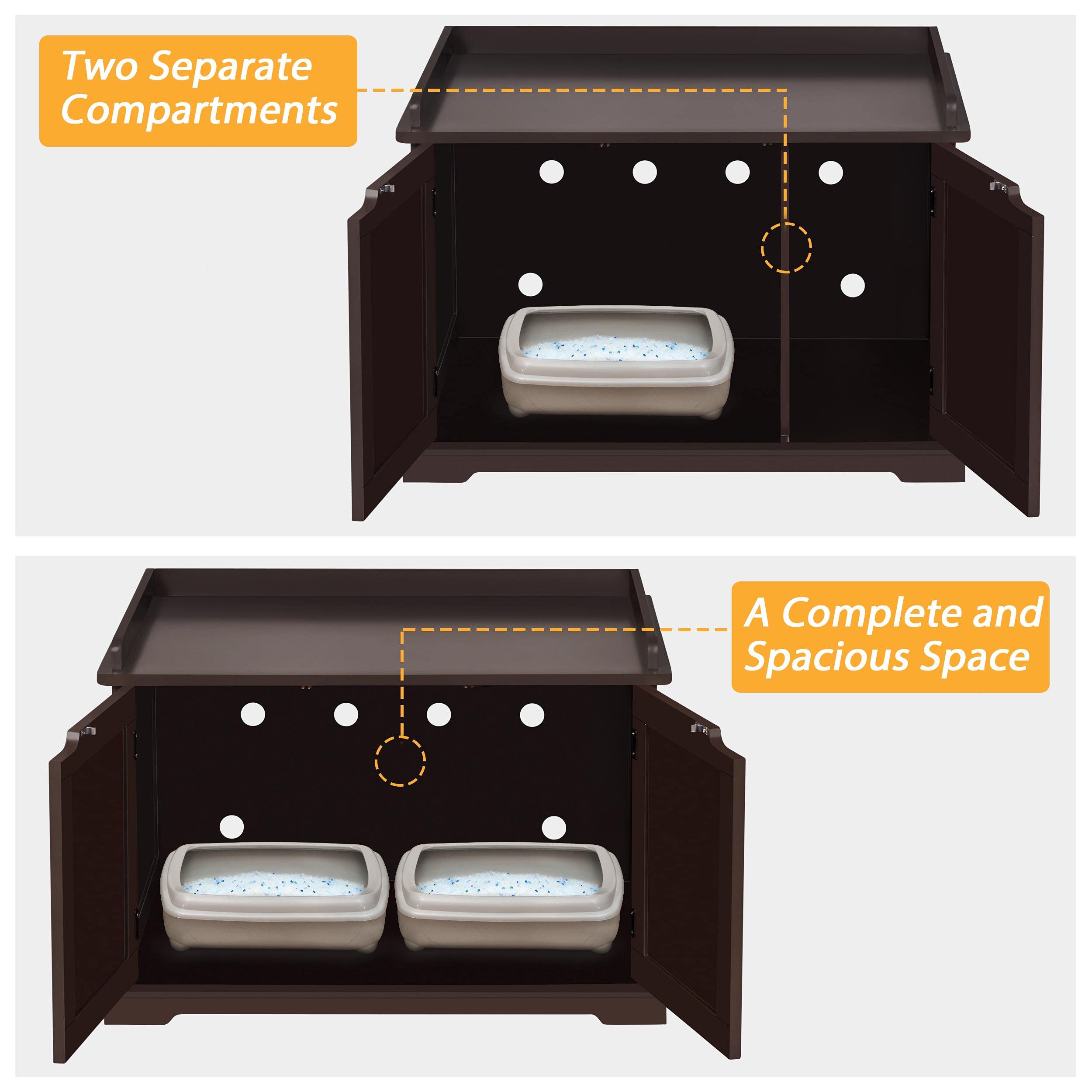 Yaheetech Wood Cat Litter Box Enclosure, Indoor Cat Crate with Double ...