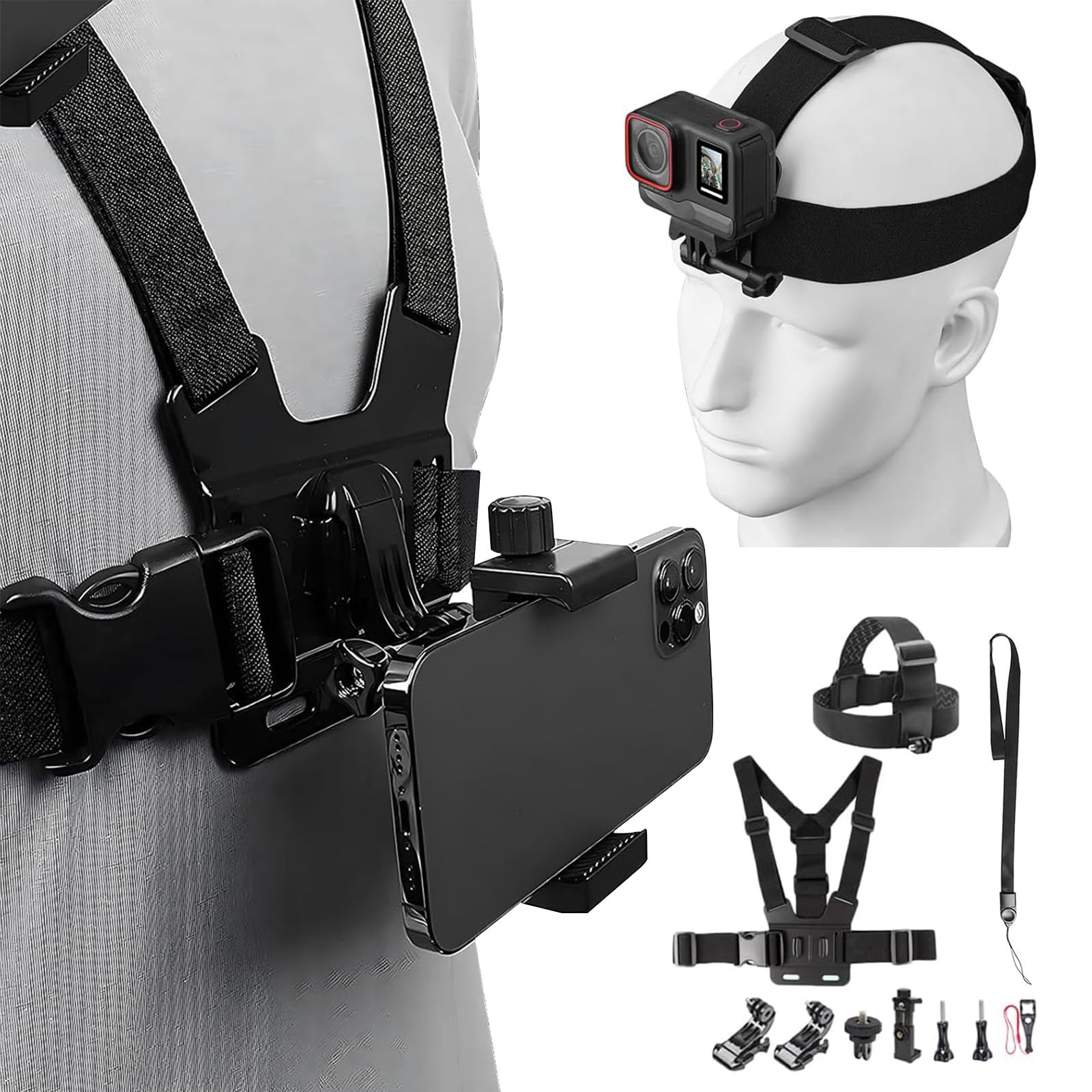 Phone Chest Mount Harness Holder Kit, Head Strap Holder & Mobile Phone ...