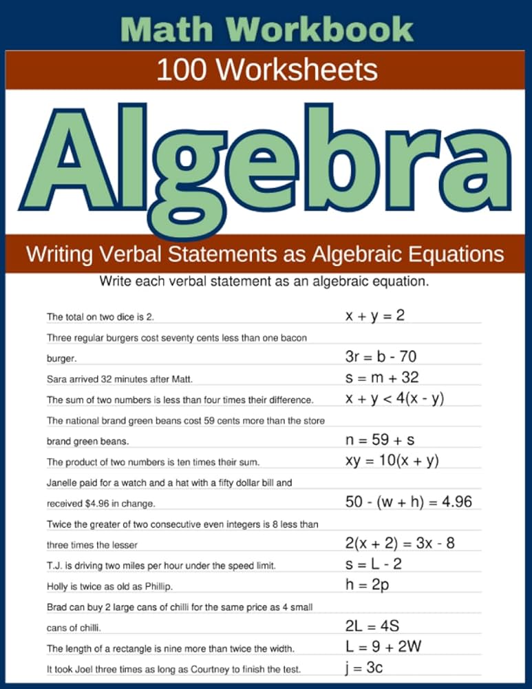 Worksheets Algebra Equations