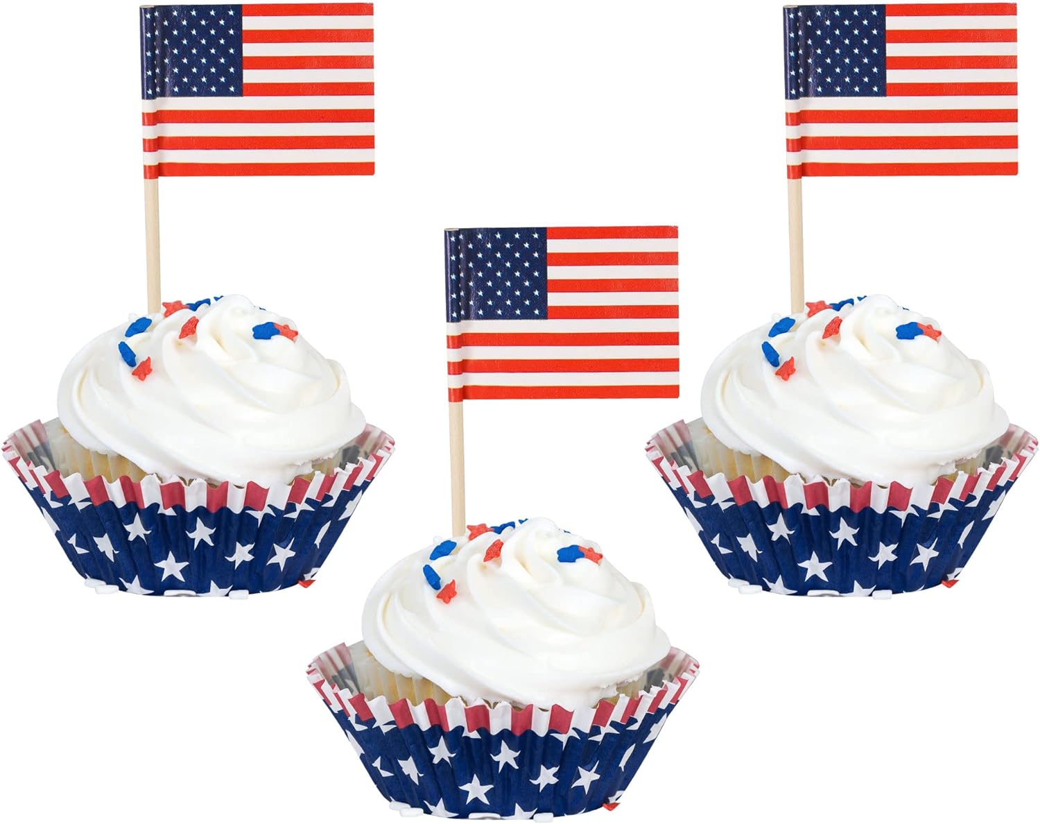 Amazon.com: Gyufise 100Pcs Mini American Flags Cupcake Toppers Double ...
