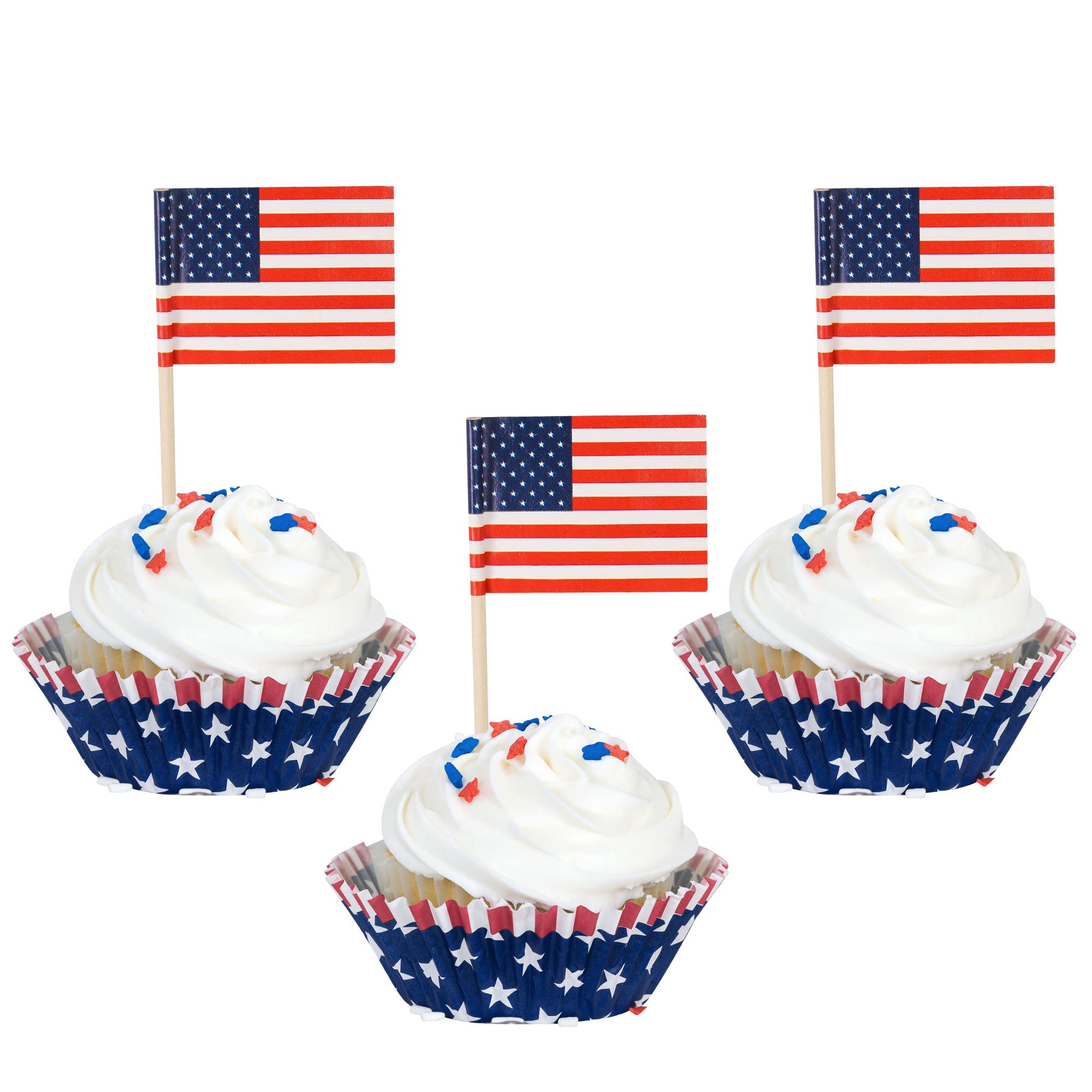 Amazon.com: Gyufise 100Pcs Mini American Flags Cupcake Toppers Double ...