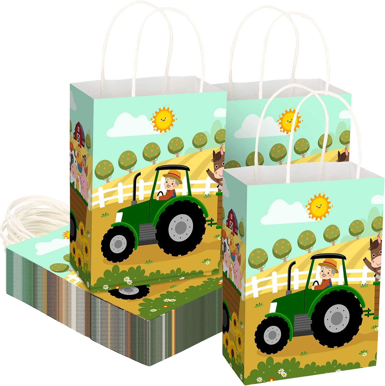 Tudomro 24 Pcs Tractor Party Gift Treat Bags Green Farm Party Goodie ...