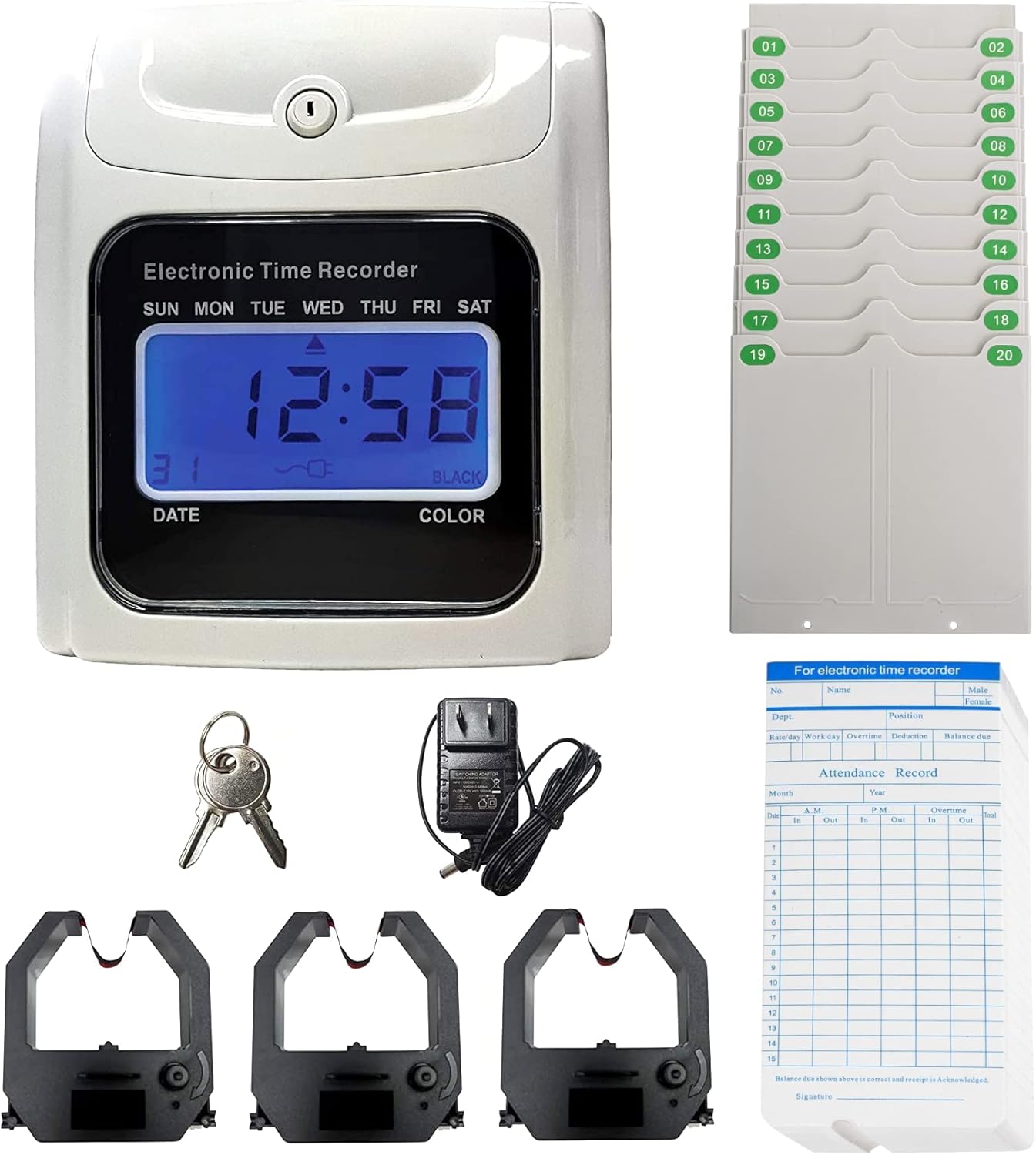 Electronic Time Clock Employee Attendance Punch Card Machine with Auto ...