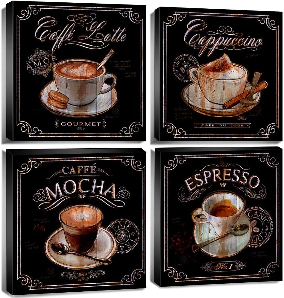 Amazon.com: My Easy Art- Coffee Cafe Wall Art Kitchen Decor Retro ...