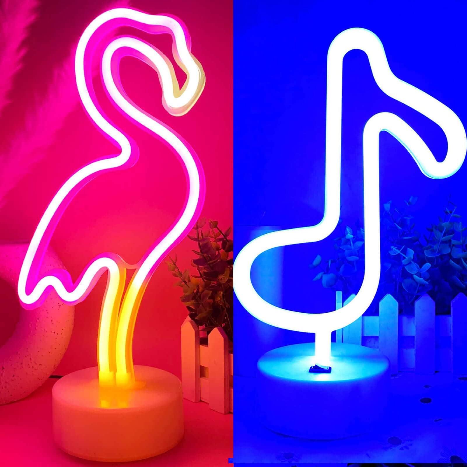 VIFULIN Flamingo Neon Sign & Musical Note Neon Light, 2 Pack Stand Neon ...