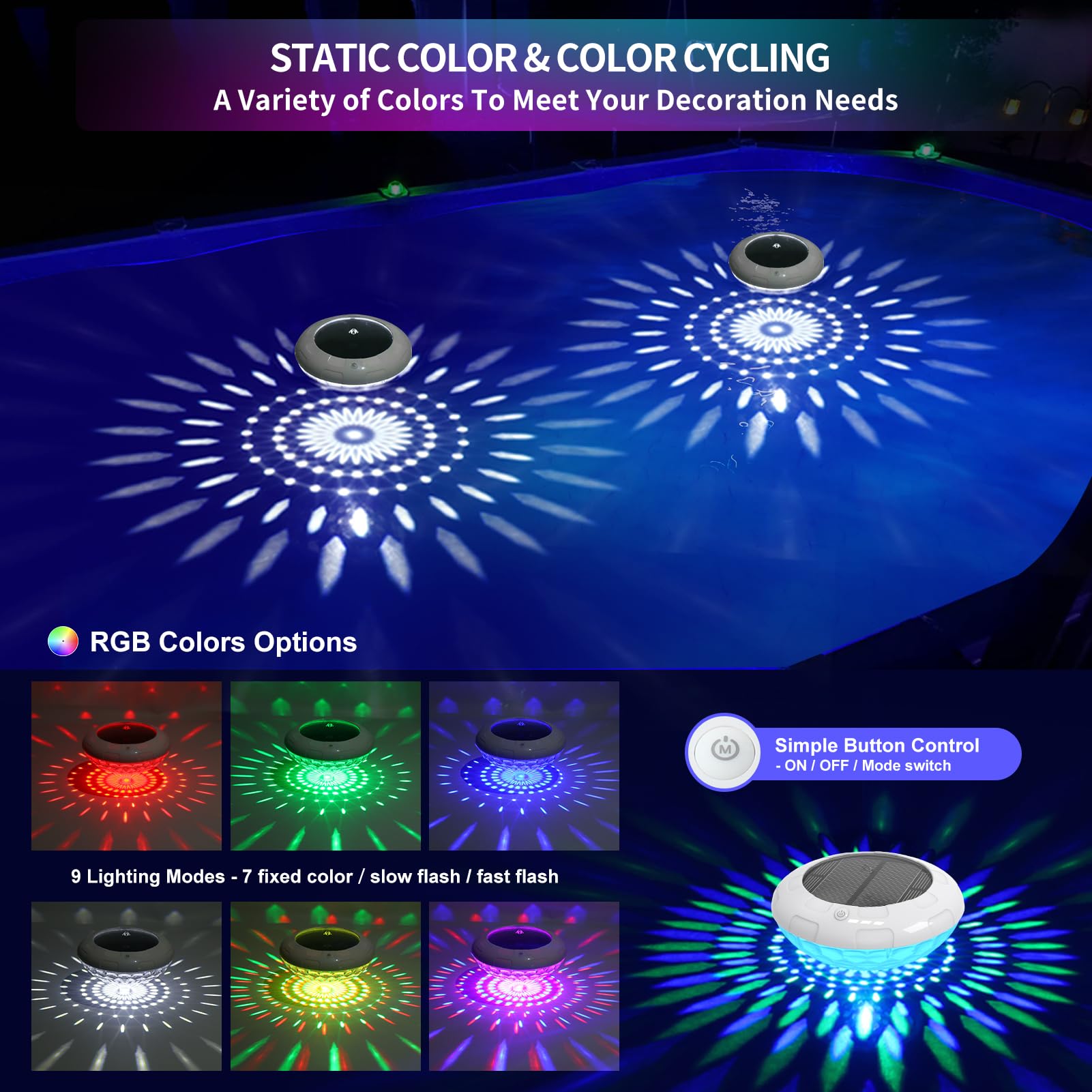 Snapklik.com : LENONE Solar Floating Pool Lights, 6.5 RGB Color ...