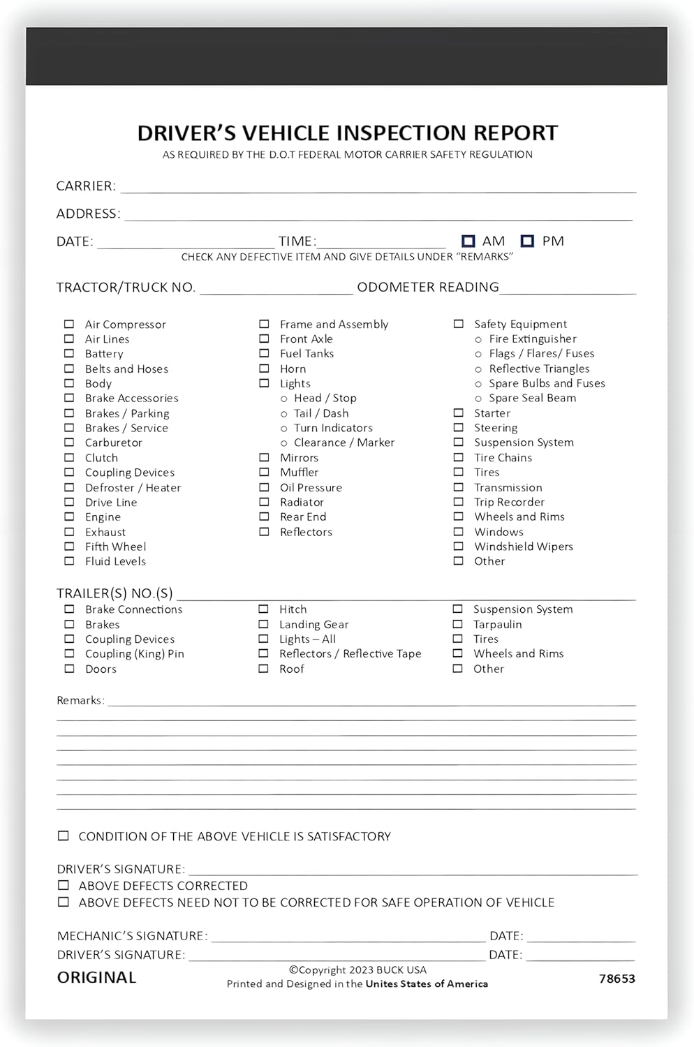 Amazon.com : 5 Pack Detailed Driver Vehicle Inspection Report Book - 2 ...