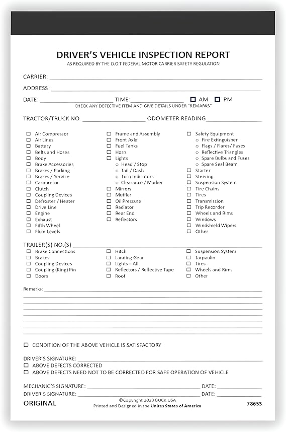 Detailed Driver Vehicle Inspection Report Book - 2-Ply Carbonless, 5.5 ...