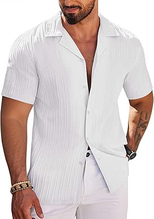 COOFANDY Men's Linen Shirts Short Sleeve Casual Button Down Shirt for Men Fashion Summer Beach ...