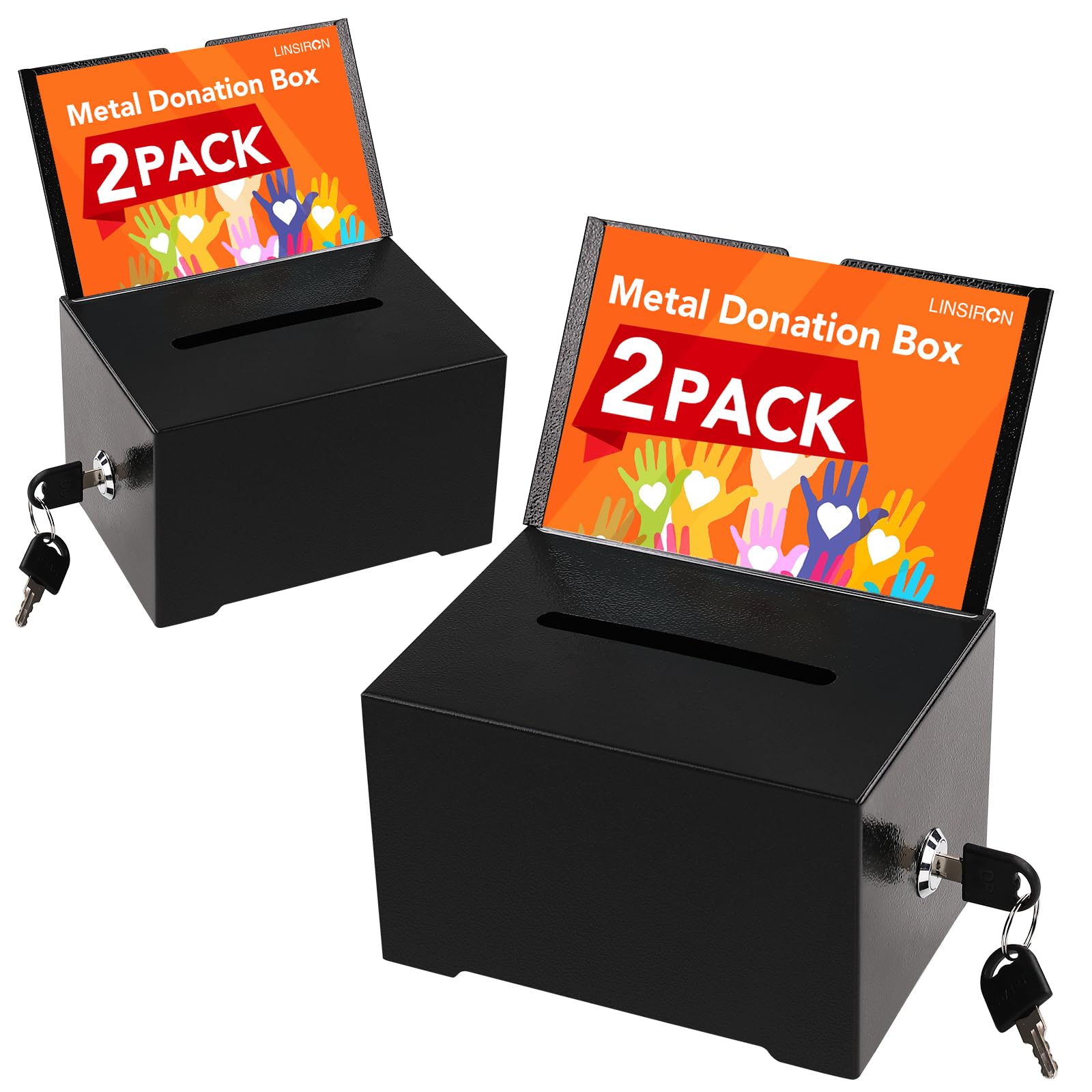 Amazon.com: LINSIRON 2 Pack Metal Donation Box with Lock,Ballot Box with Sign Holder, Suggestion ...