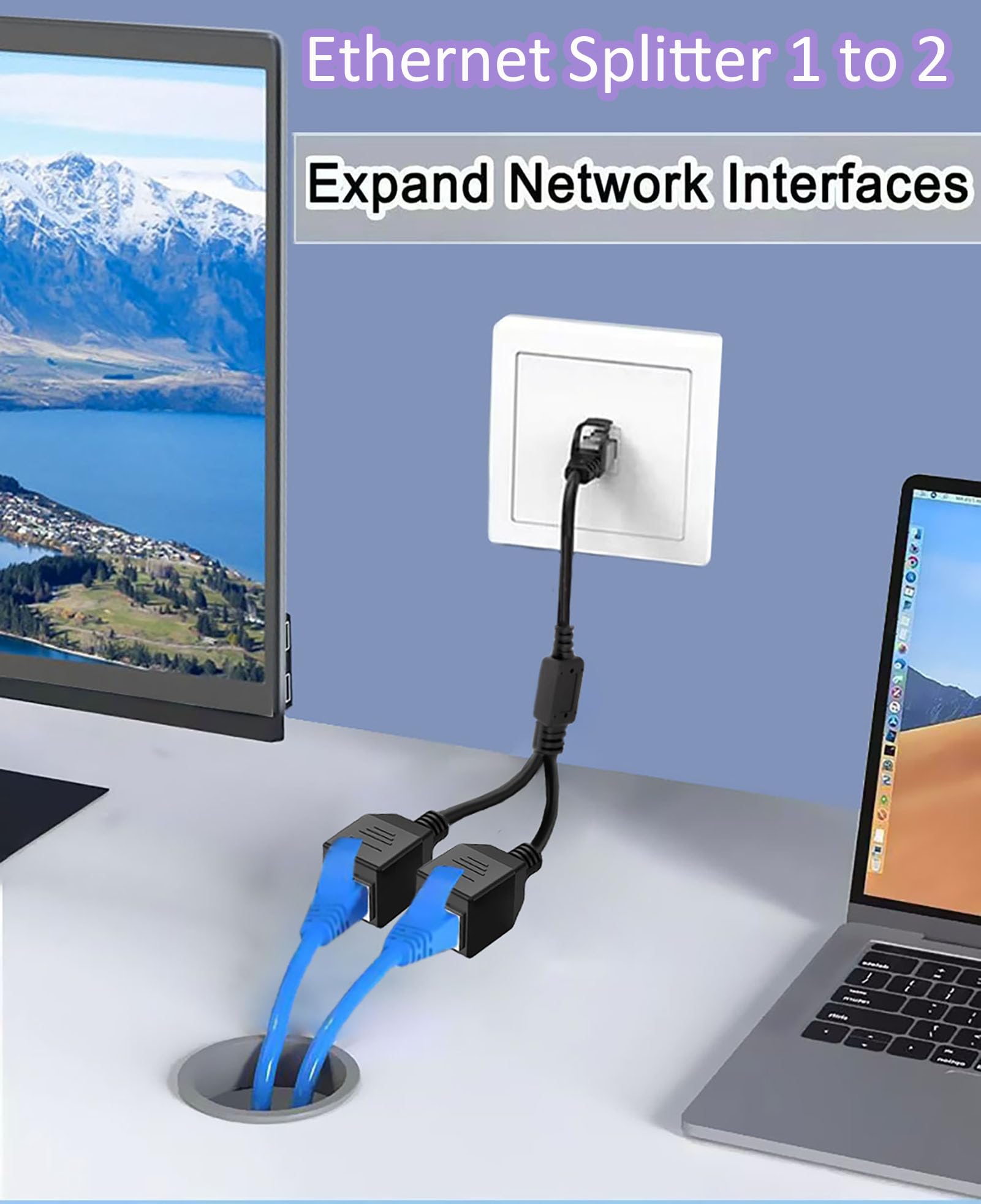 Snapklik.com : Ethernet Splitter 1 To 2 Adapter, RJ45 Connector Network ...