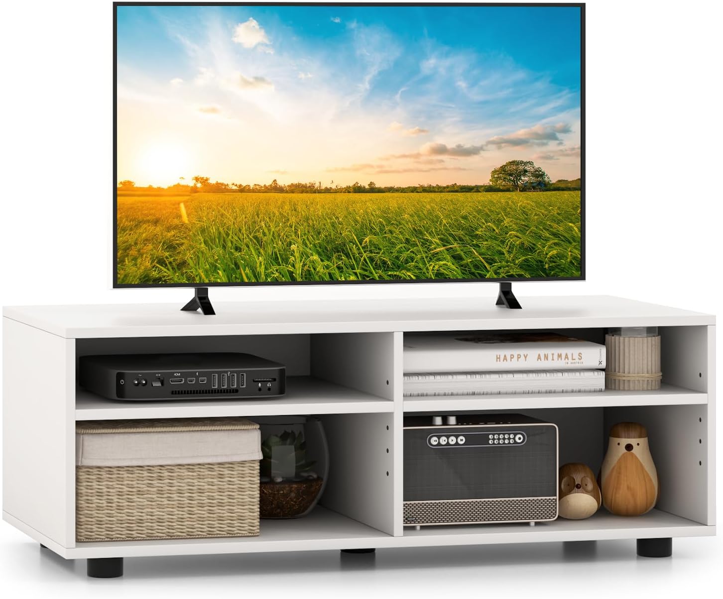 4-Cubby TV Stand for TVs up to 40", Modern Media Console Table w ...