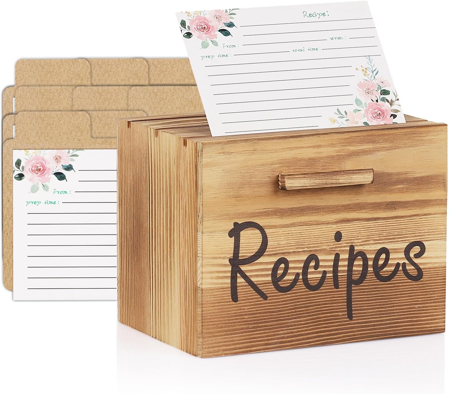 Amazon.com: AUTOARK Wood Recipe Box Set with 100 4x6 inch Recipe Cards ...