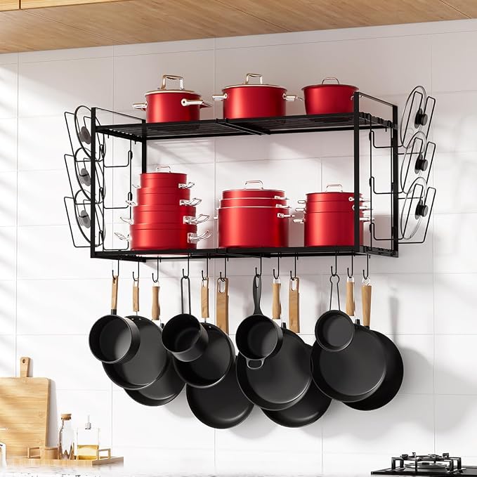 Amazon.com: Homics 31 Inch Pot Rack Wall Mounted, 2-Tier Hanging Pots ...