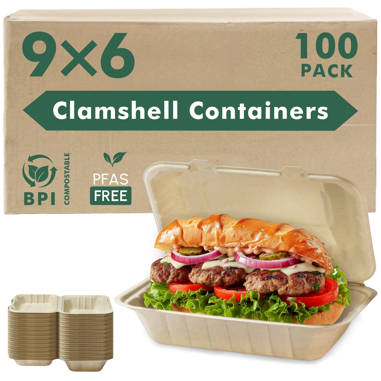 Snapklik.com : 9x6"-100Pack100% Compostable To Go Food Containers