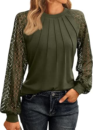 AUTOMET Womens Long Sleeve Shirts Lace Tops Business Casual Fall ...